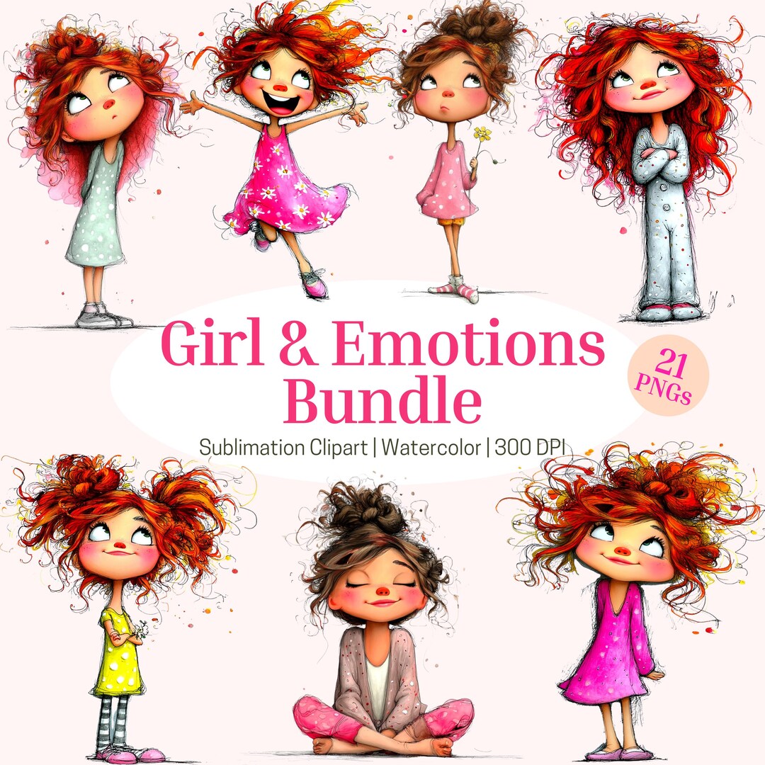 21 Girl Emotions PNG Bundle – Whimsical Feelings Clipart for Kids ...
