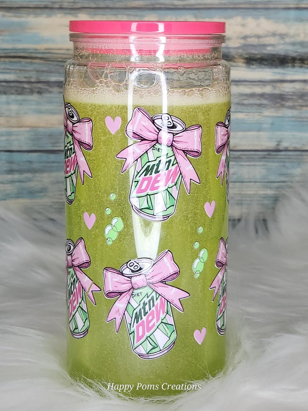 20 Oz Acrylic Snow-globe Cup - Do With Pink Bows, W/straw. - Etsy