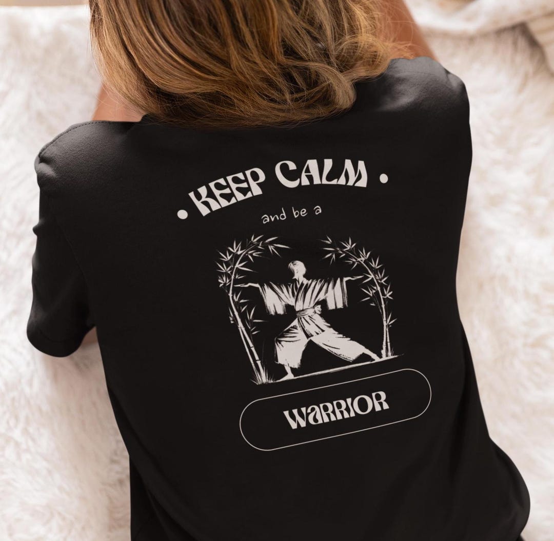 Keep Calm and Be a Warrior Yoga Pose Fun Cotton Tee Printed on Front ...