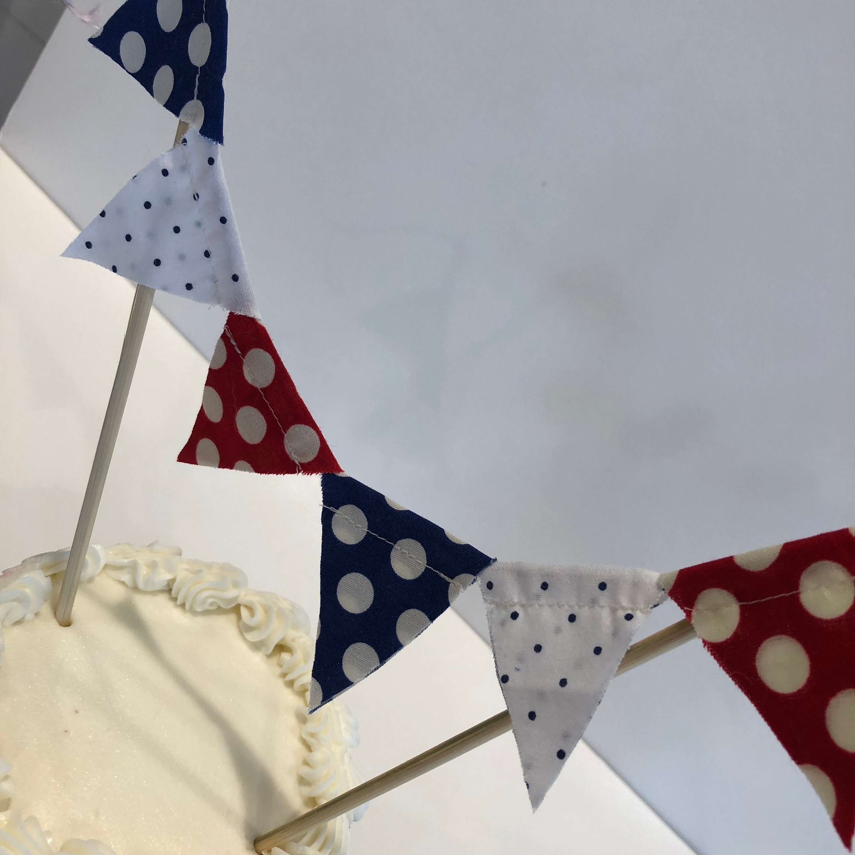 AMERICANA CAKE Topperred White Blue Patriotic Polka Dot Cake Banner ...