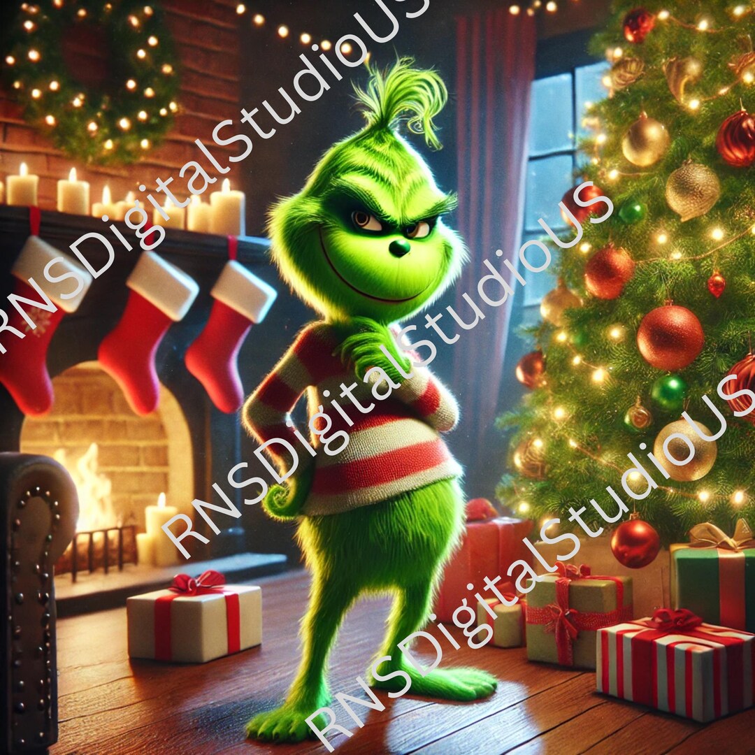 Grinch Fireplace Christmas Tree PNG Scene - Etsy