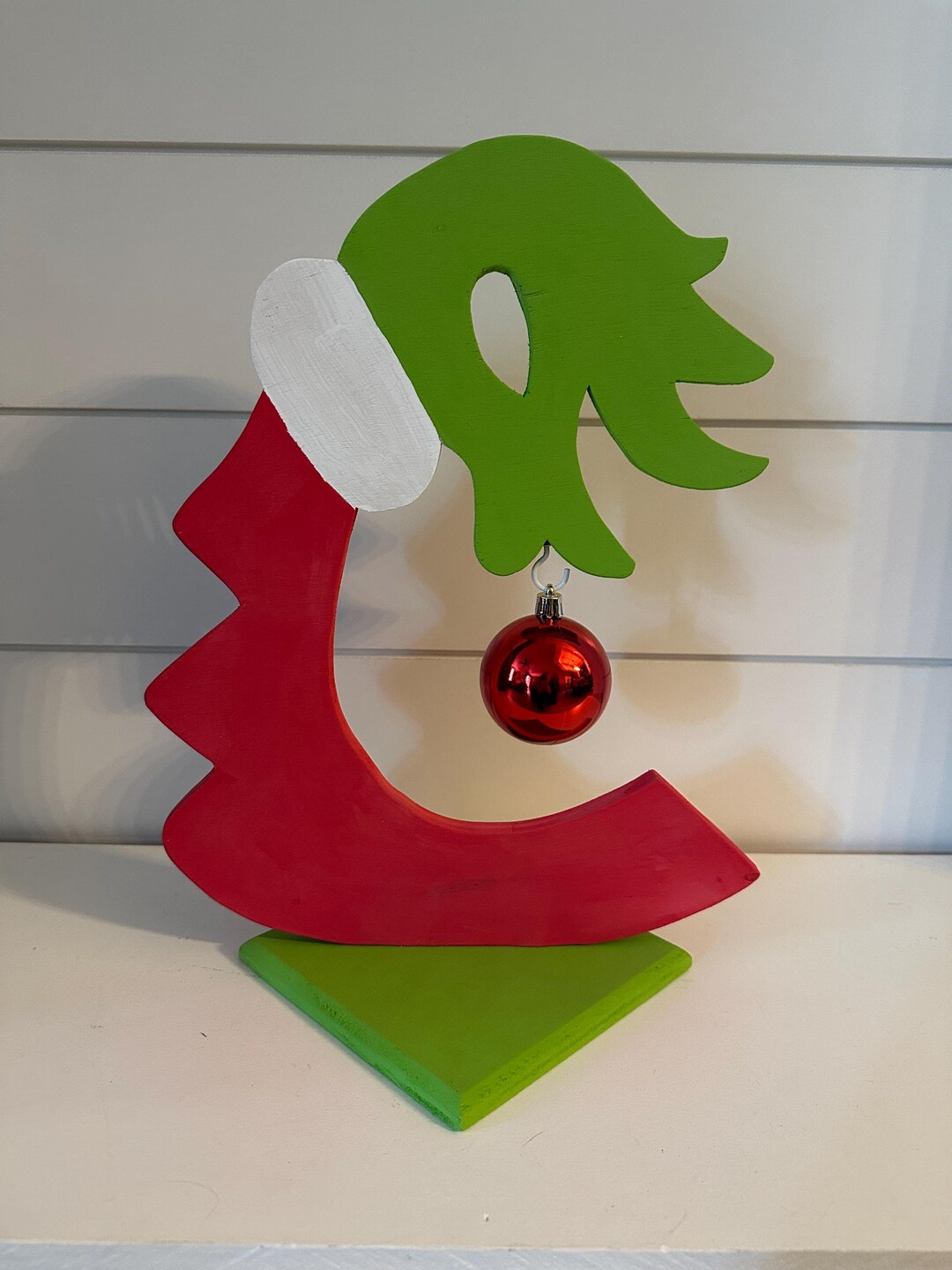 Handmade Wooden Grinch Hand Ornament- Grinch Christmas Decor- Holiday ...