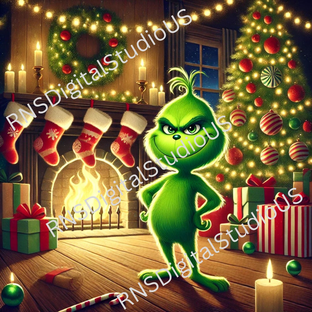 Baby Grinch Fireplace Christmas Tree PNG Scene - Etsy