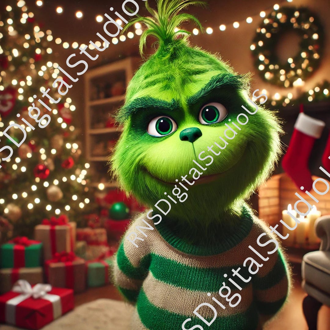 Baby Grinch Fireplace Cozy Living Room Christmas Tree PNG Scene - Etsy