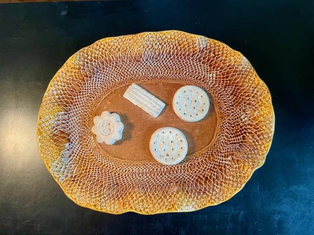 RARE Bretby Art Pottery Advertising Biscuit Tray Trompe Loile Pottery ...
