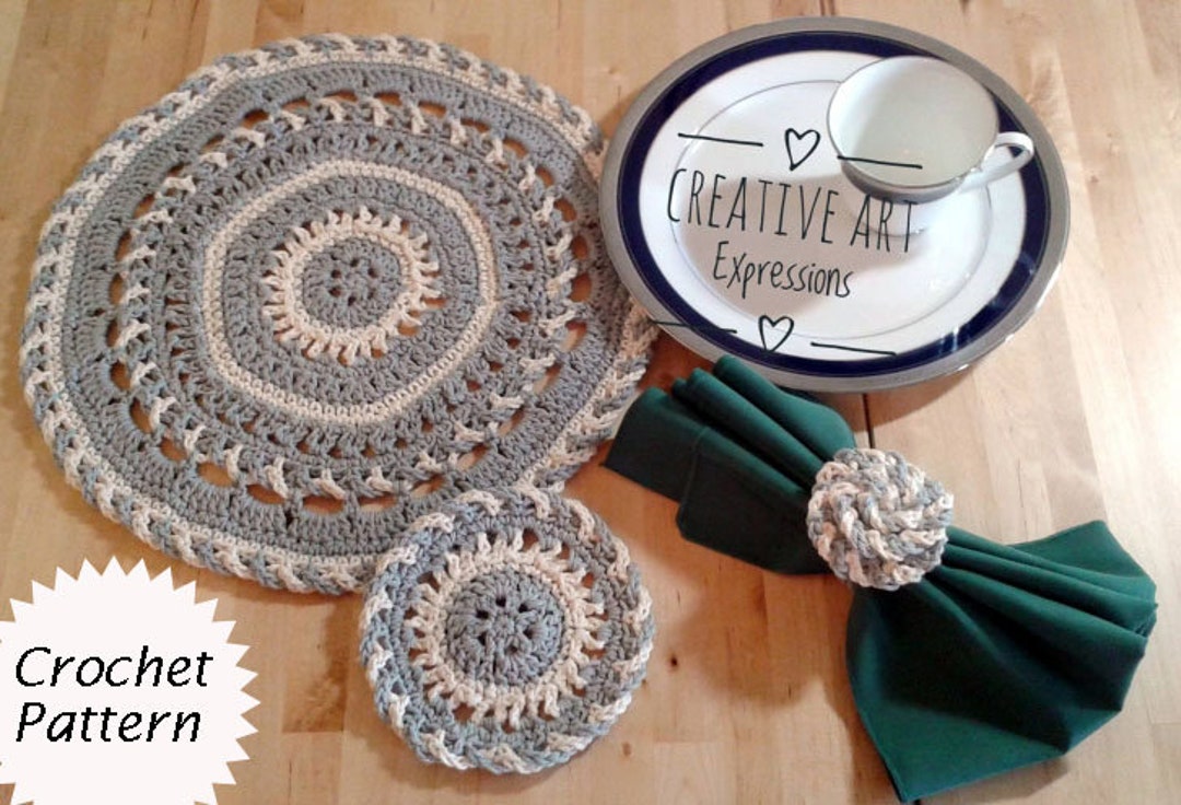 Round Place Mat Set Crochet Pattern, Crocheted Coaster Pattern ...