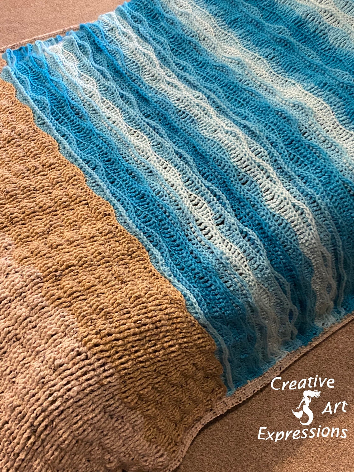 Sand Sea Sky Beach Blanket Crochet Pattern Ocean Crochet Wave Afghan ...