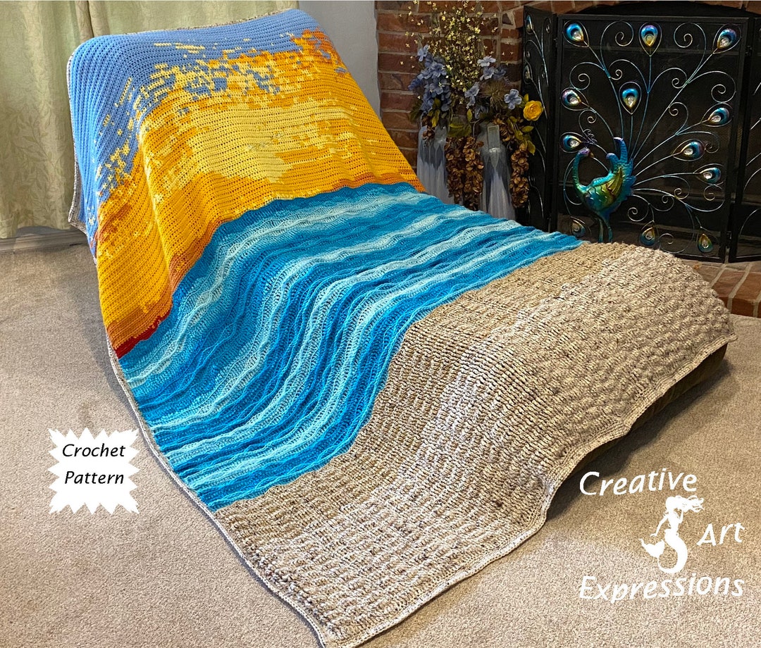 Sand Sea Sky Beach Blanket Crochet Pattern Ocean Crochet Wave Afghan ...