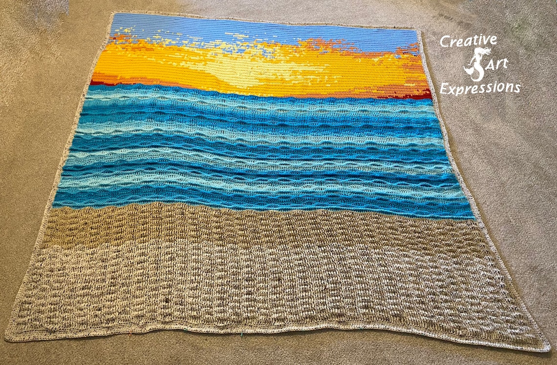Sand Sea Sky Beach Blanket Crochet Pattern Ocean Crochet Wave Afghan ...