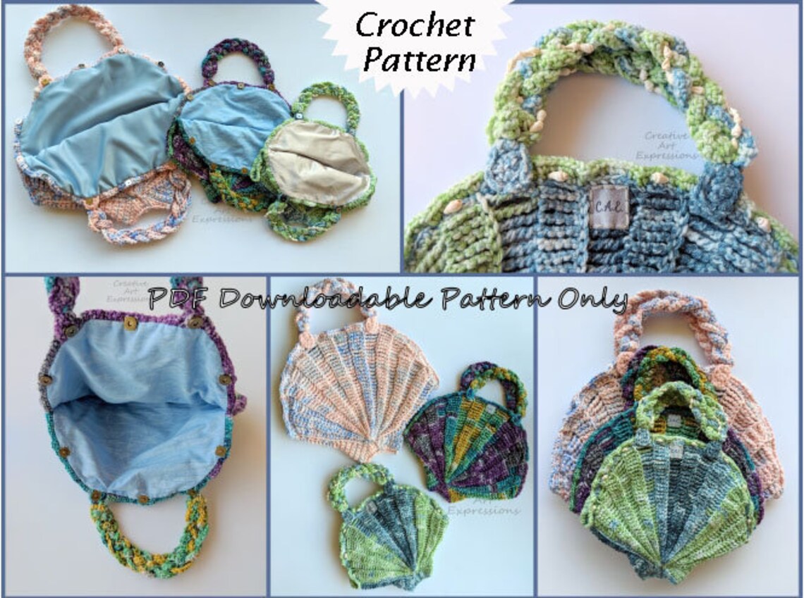 Seashell Purse Crochet Pattern, PDF Download, Video Tutorials, Ocean ...