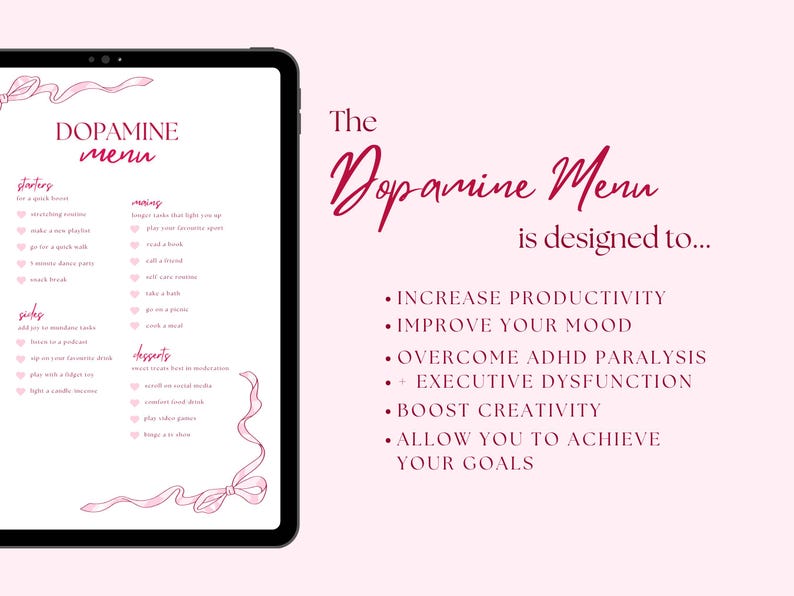 ADHD Dopamine Menu Planner | Daily Productivity, Motivation (digital ...