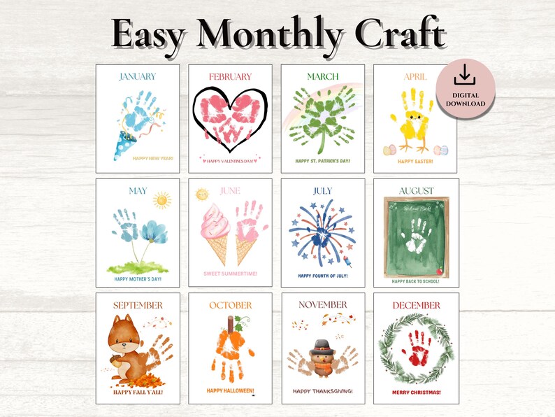 12 Printable Monthly Handprint Craft, Monthly Handprints, Handprint ...