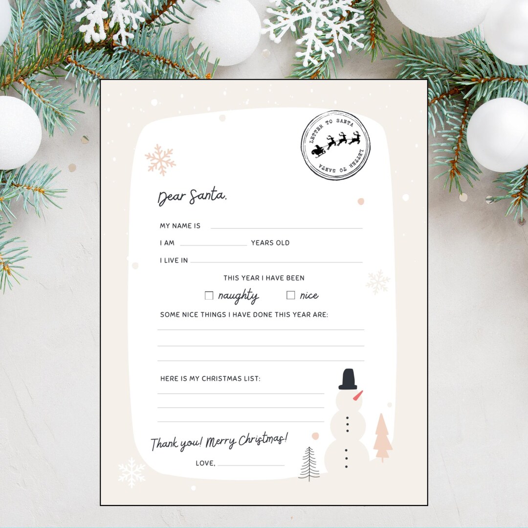 Printable Letter to Santa, Simple Santa Letter, Dear Santa, Kids Santa ...