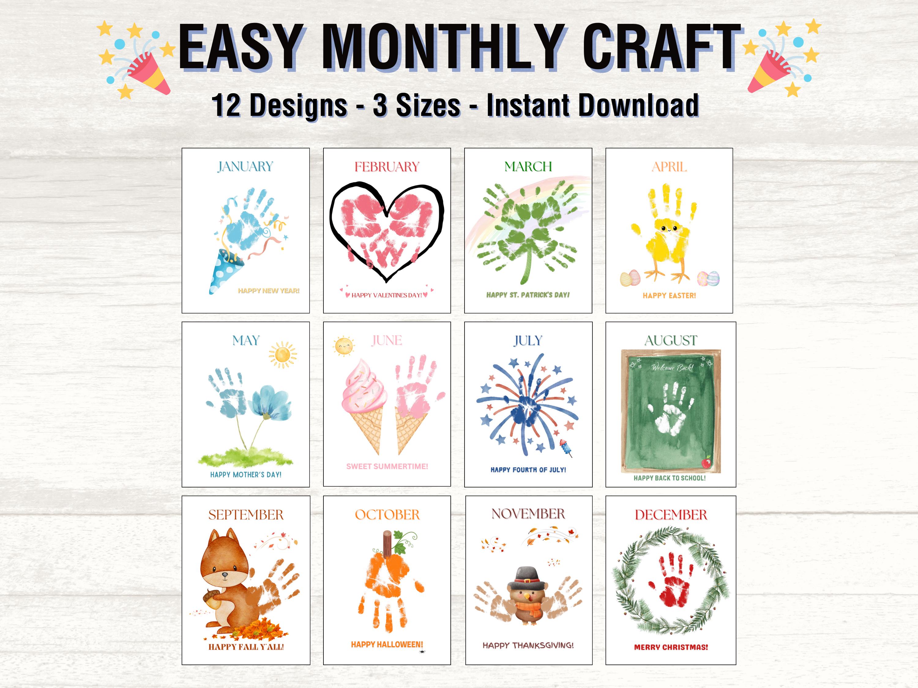 Monthly Handprint Art Bundle, Printable Monthly Handprints, Handprint ...