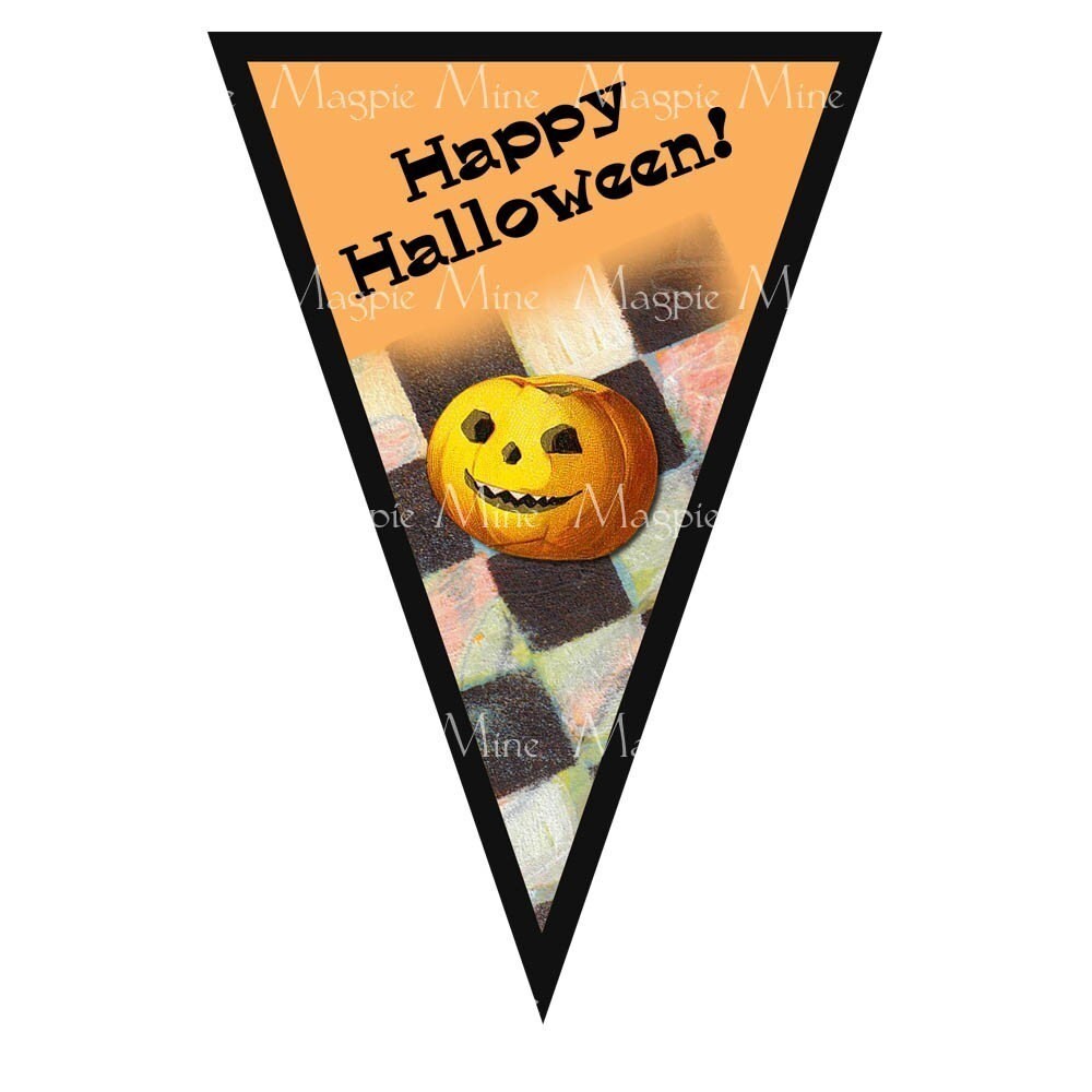 Halloween Banner Printable Collage Sheet 5 Triangle Flags Digital ...