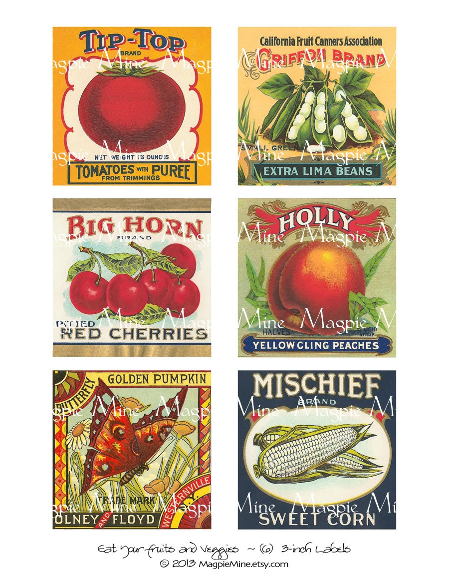 Instant Download Large Vegetable Labels Six Vintage Labels 3 X 3 Inches ...