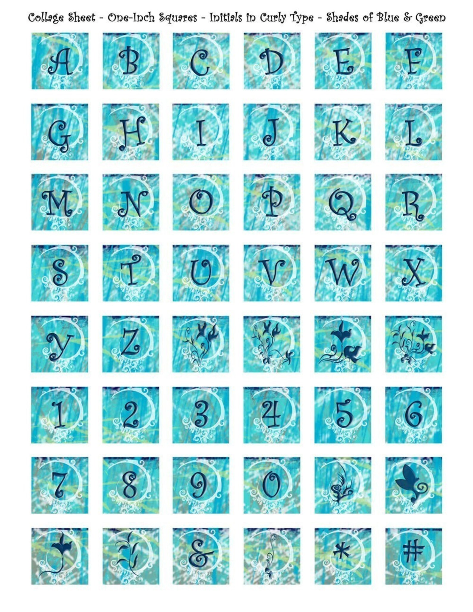 Curly Letters Alphabet Collage Sheet One Inch Initials and | Etsy