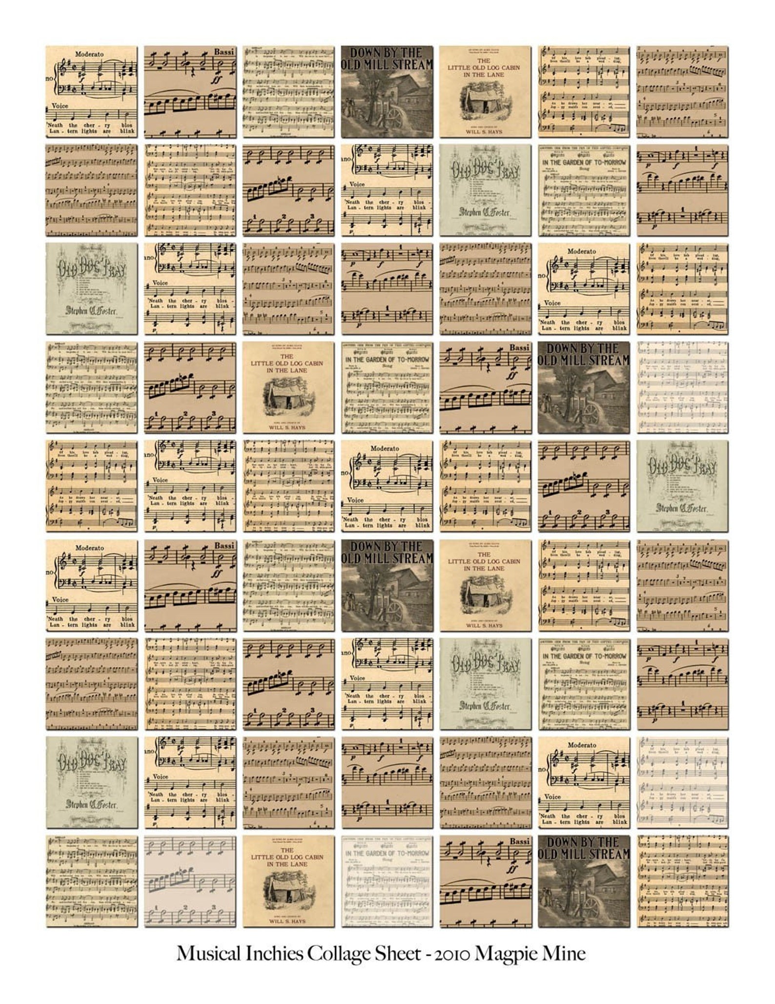 Antique Sheet Music One Inch Squares - Musical Inchies - Vintage ...