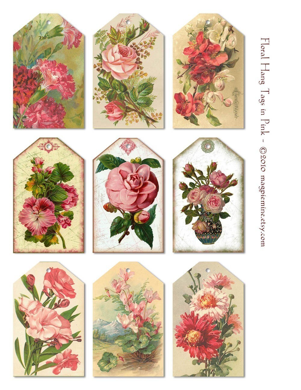 Summer Flowers Tags Instant Download Vintage Roses and Flowers Digital ...