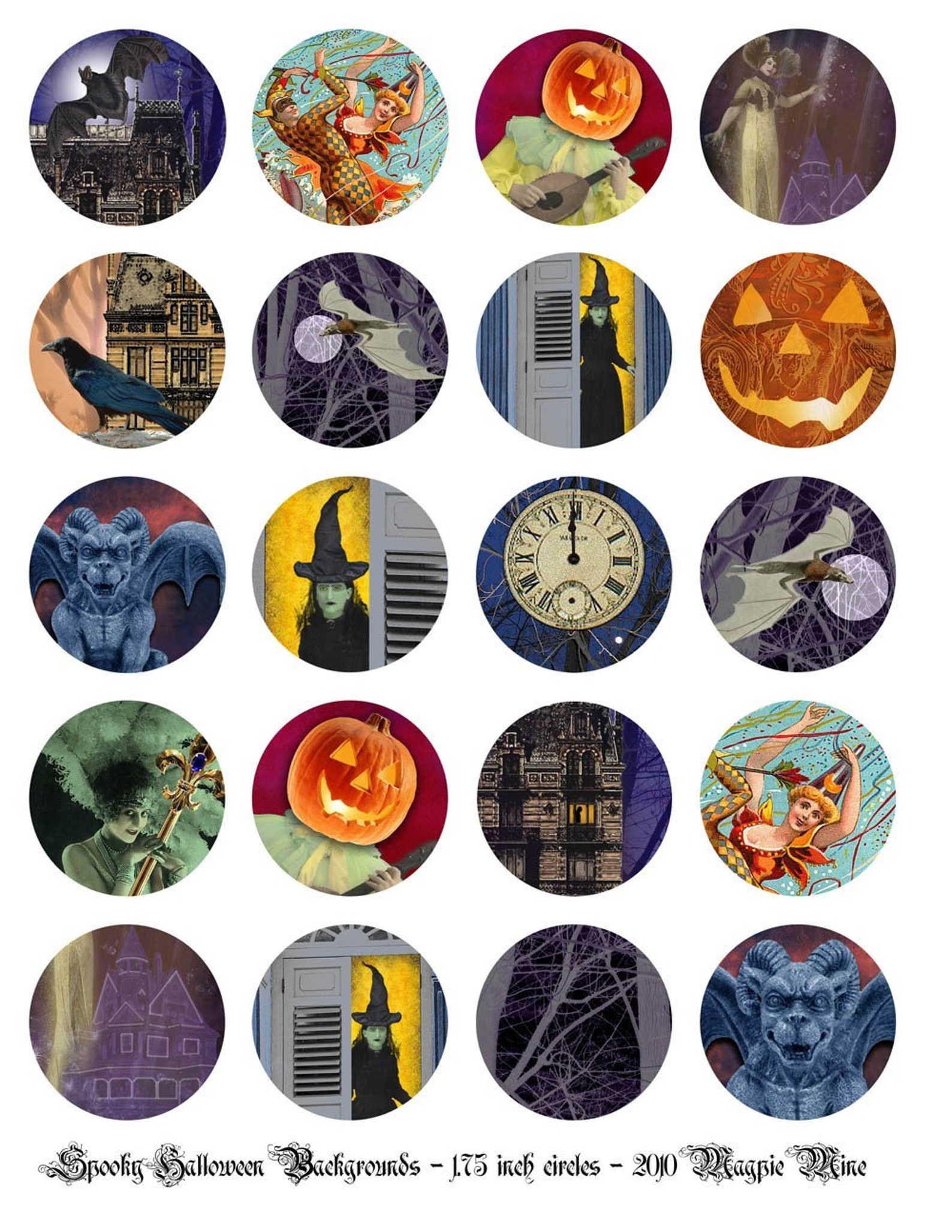 Spooky Halloween Circles 1.75 Inches Digital Images - Etsy