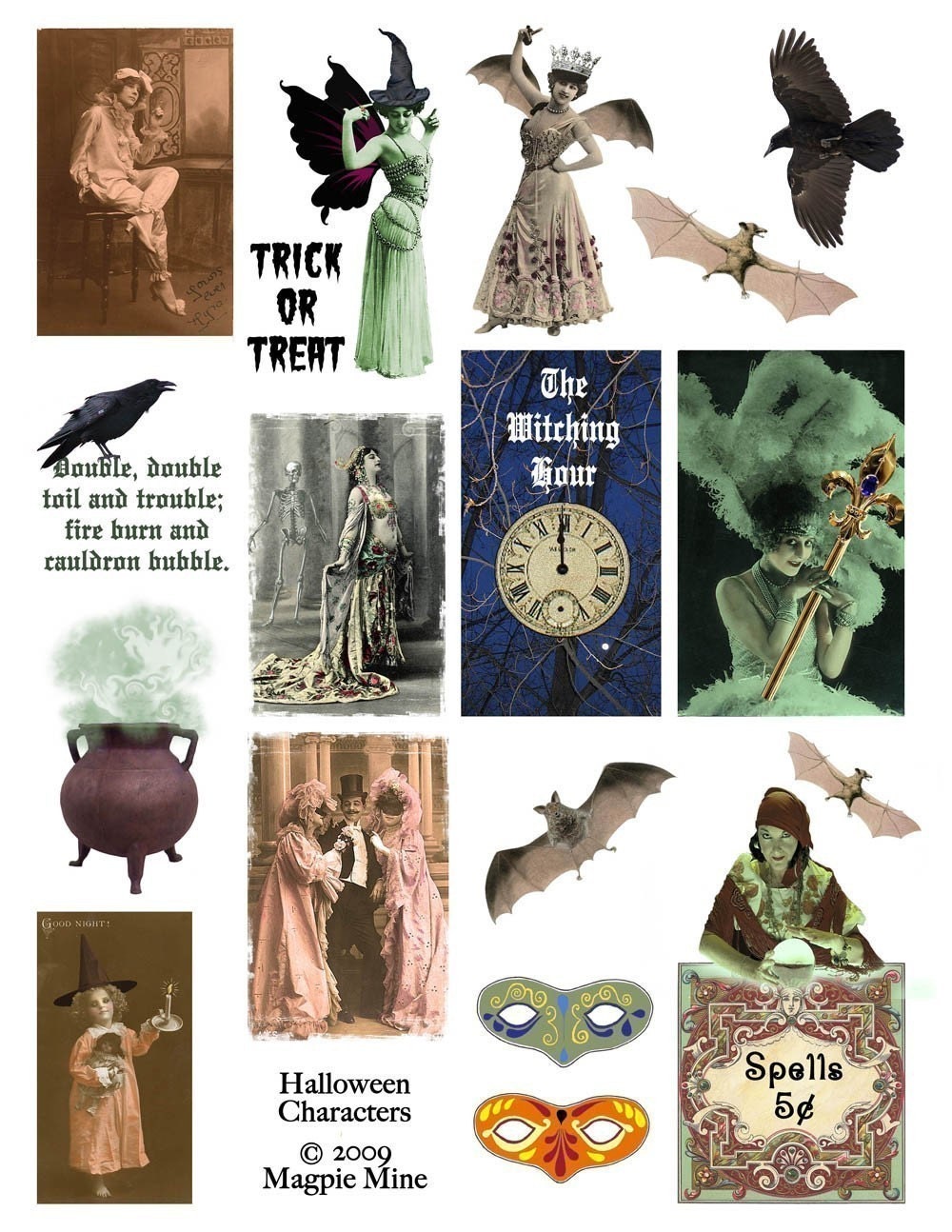 Digital Halloween Characters Collage Sheet Instant Download Printable ...