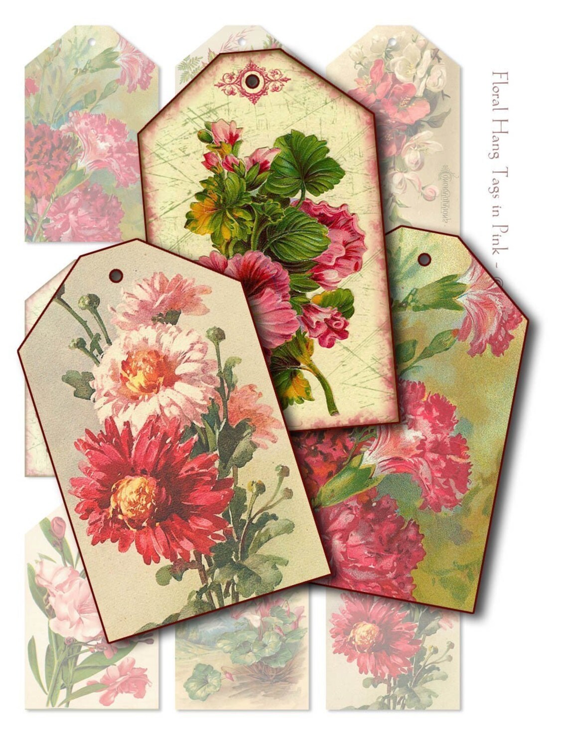 Summer Flowers Tags Instant Download Vintage Roses and Flowers Digital ...