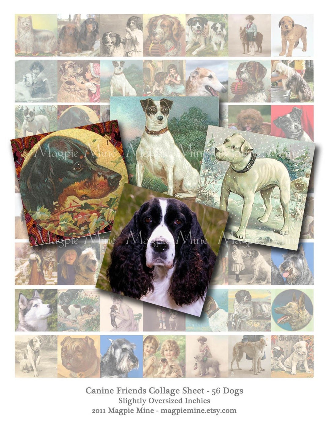 Doggie Friends Collage Sheet Dogs 1 Inch Squares Slightly Oversized ...