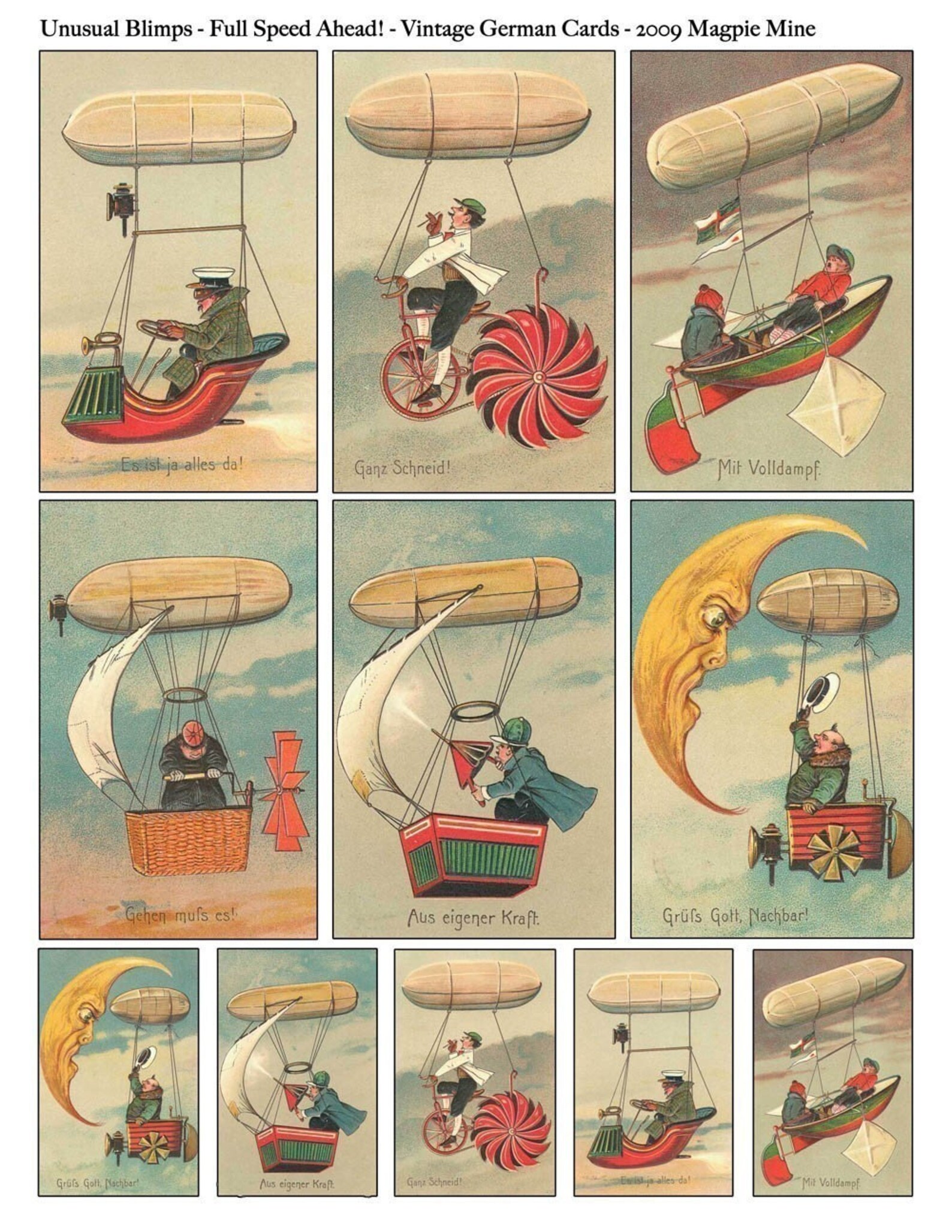 Unusual Blimps Collage Sheet - Humorous Vintage German Cards - Digital ...