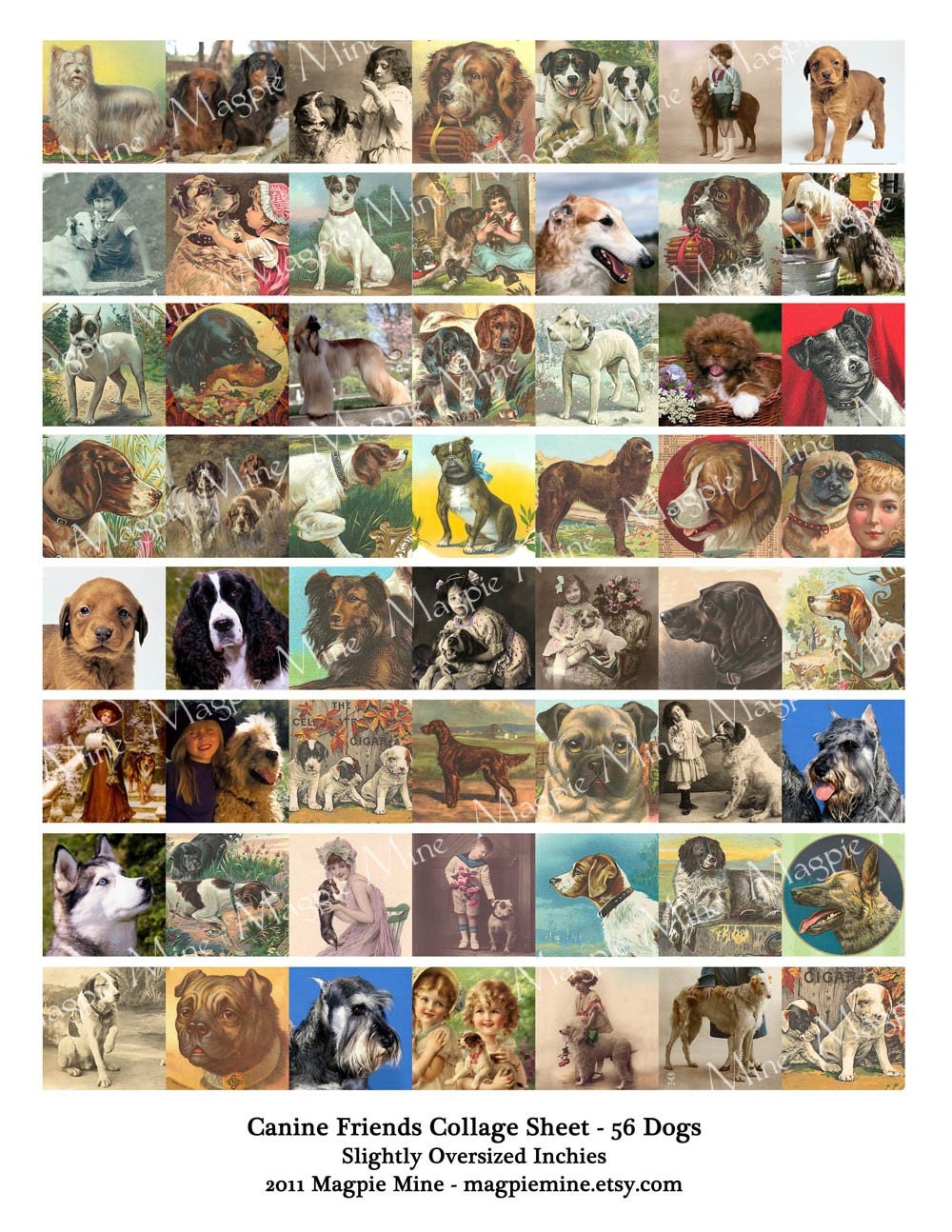 Doggie Friends Collage Sheet Dogs 1 Inch Squares Slightly Oversized ...