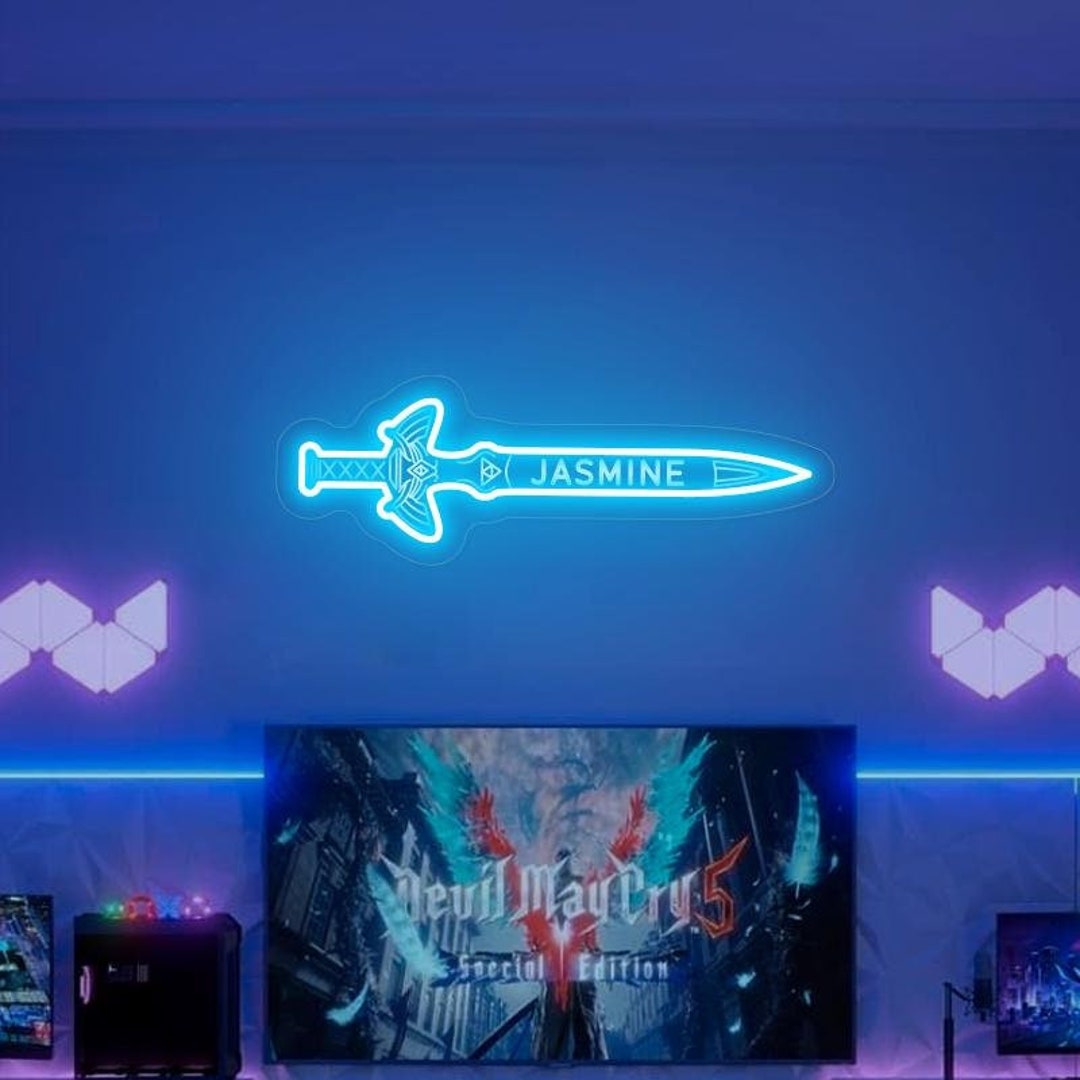 Custom Sword Neon Sign,a Sword With Name Sign, Sword Wall Art, Gaming ...