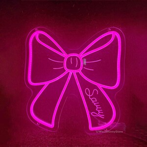 Custom Bow Ribbon Neon Sign, Bow Name Decor, Coquette Bow Sign, Girly ...