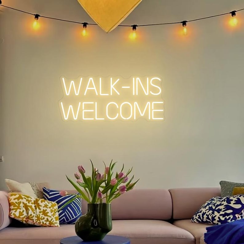 Walk-ins Welcome Sign, Walk-in Sign Decor, Neon Business Sign, Open ...