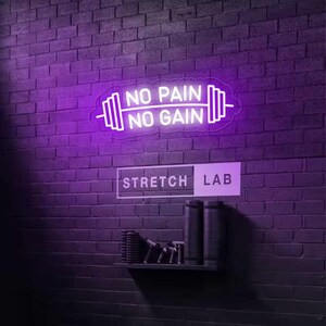 No Pain No Gain Neon Sign, Weightlifting Wall Art Sign, Fitness Wall ...