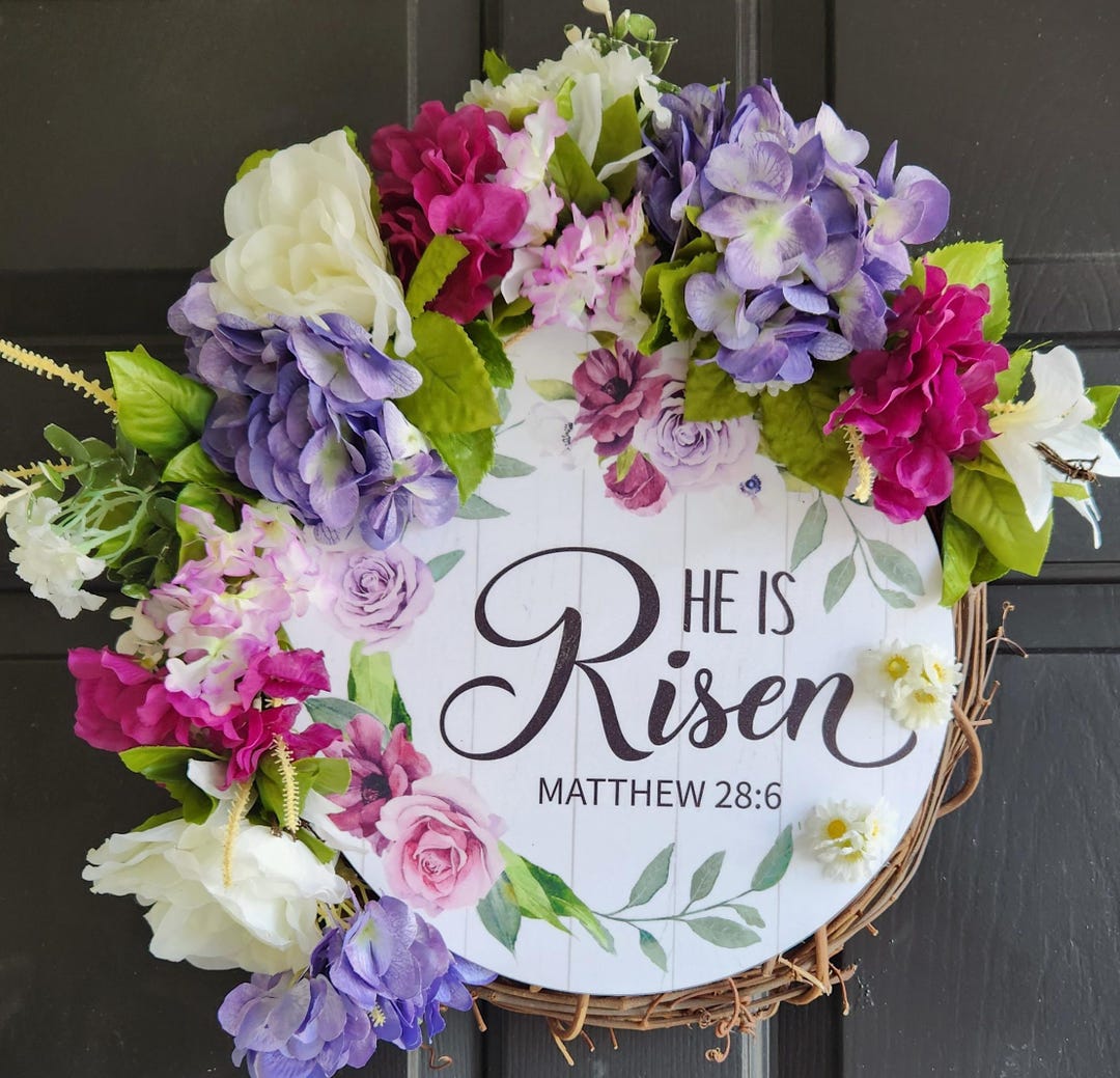 He is Risen Easter Wreath, Floral Scripture Wreath, 18" - Etsy