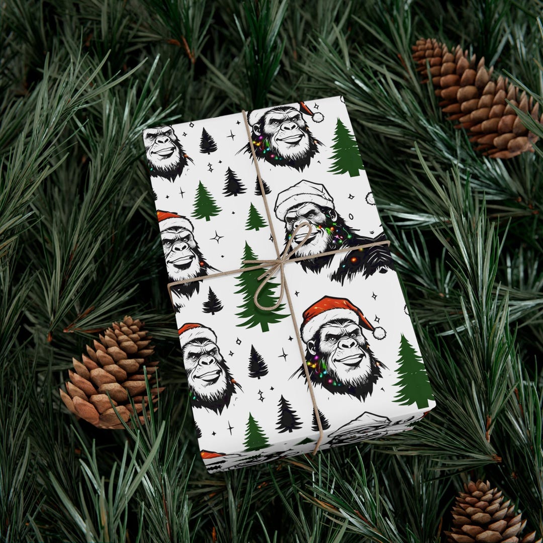 Bigfoot Christmas Gift Wrap, Sasquatch Holiday Paper, Festive Cryptid ...