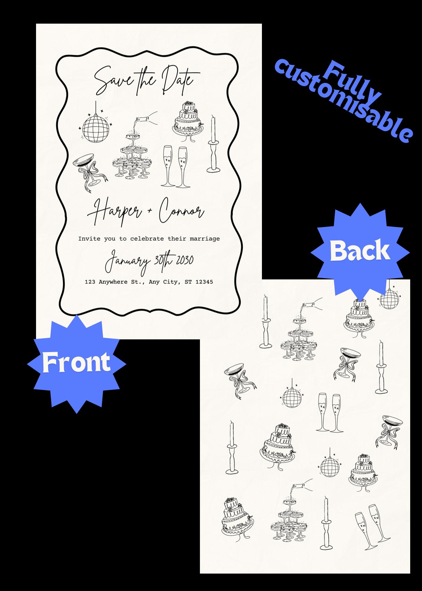 Hand Drawn Save the Date Template Whimsical Scribble Illustration Save ...