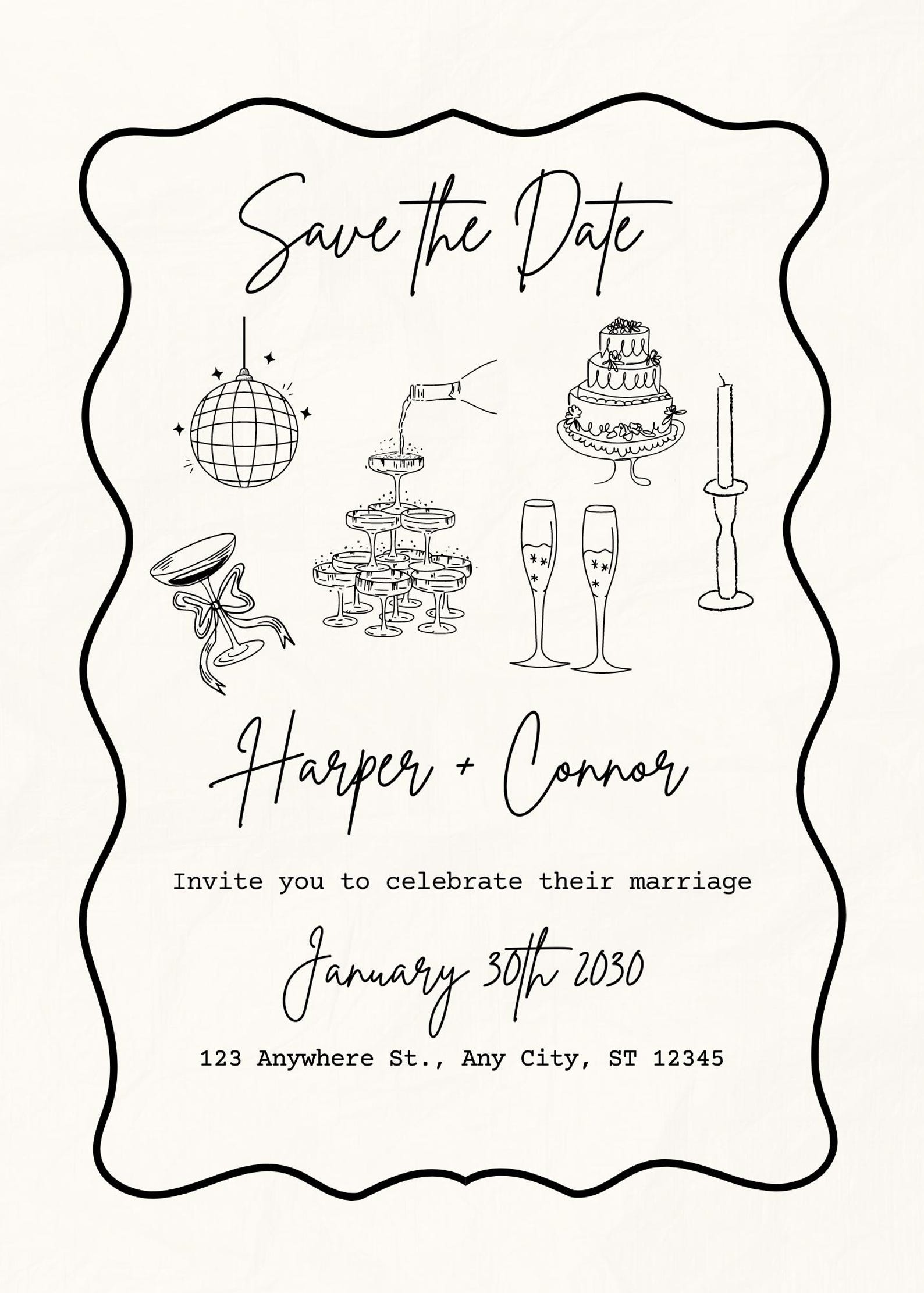 Hand Drawn Save the Date Template Whimsical Scribble Illustration Save ...