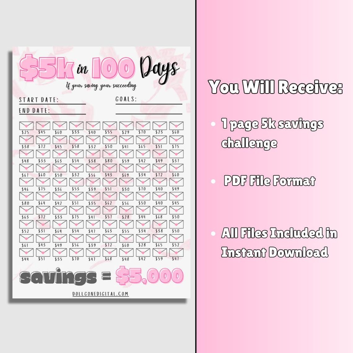 5K Savings Challenge Printable Saving Tracker, Template Money | Saving ...