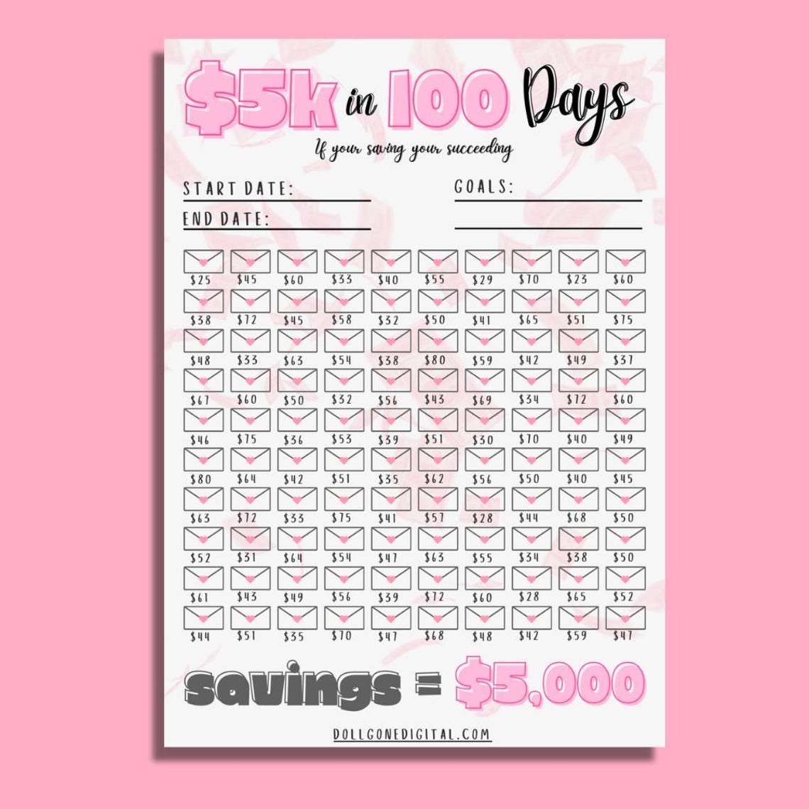 5K Savings Challenge Printable Saving Tracker, Template Money | Saving ...
