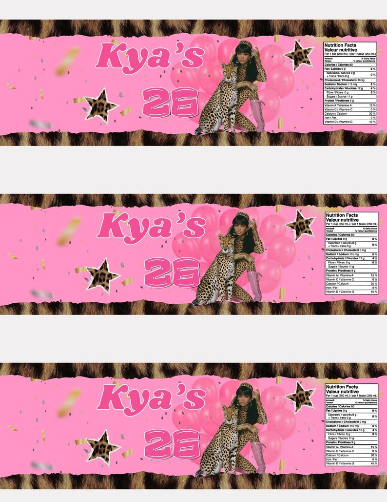 Pink & Cheetah, Leopard Print, Birthday, Water Bottle Label, Canva ...