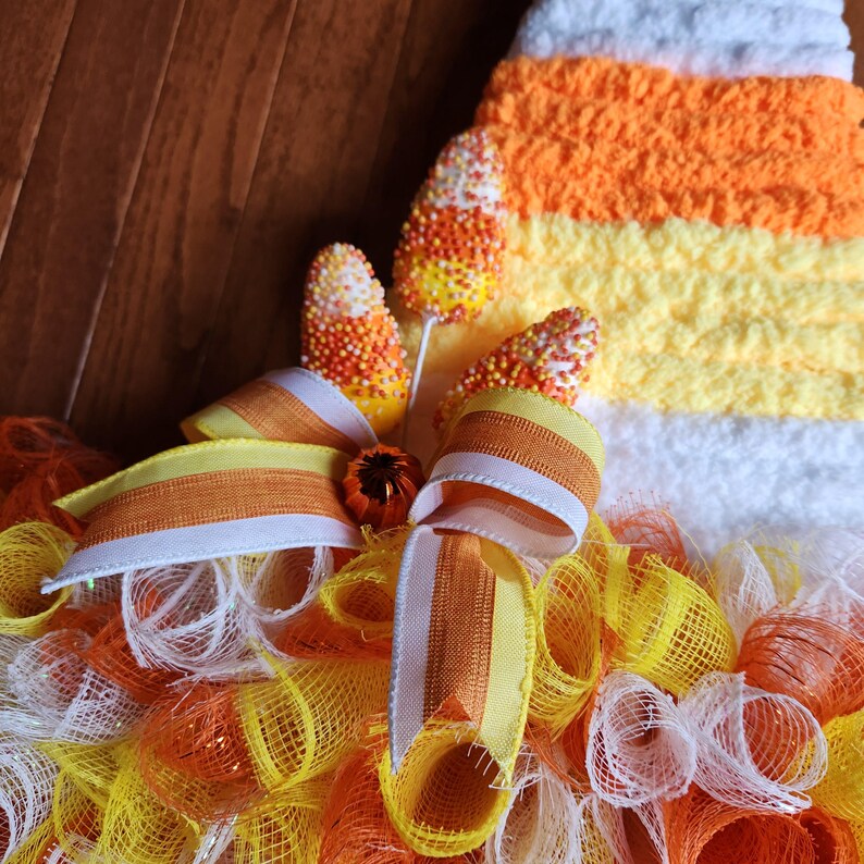 Large Halloween Candy Corn Witch Hat Wreath Made With Bulky Orange ...