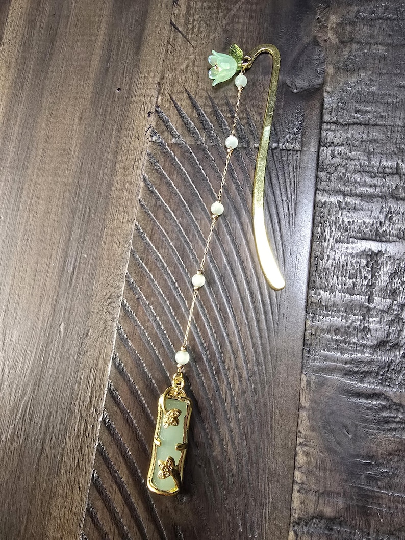 Jade Bamboo Bookmark | Chain Bookmark - Etsy