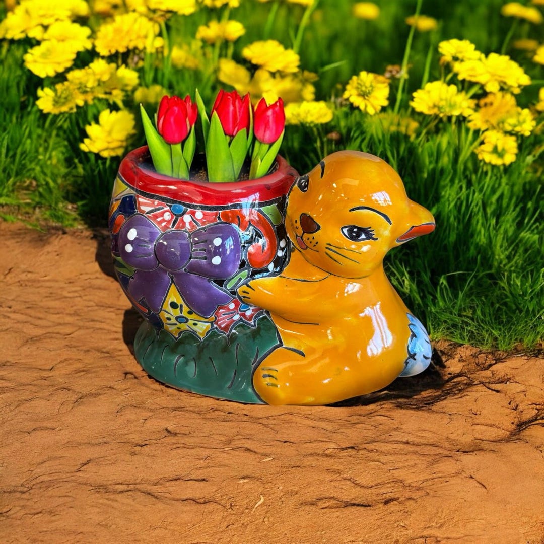 Hand Painted Easter Bunny Rabbit Planter Pot - Authentic Ceramic Hand ...