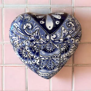 Hand Painted Heart Garden Stone Wall Decor Authentic Ceramic Hand ...