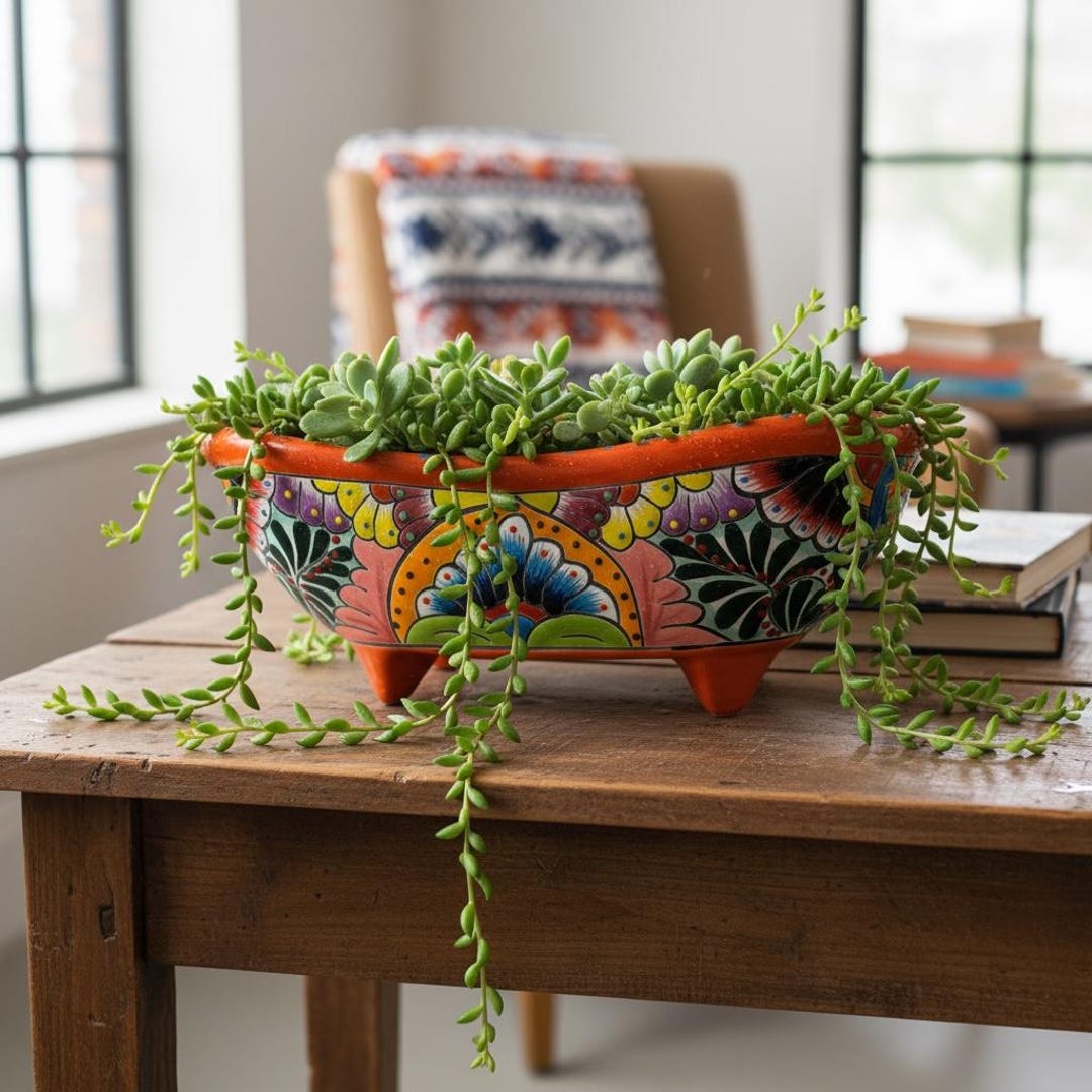Hand Painted Mexican Talavera Vintage Bath Tub Planter Pot, Orange - Etsy