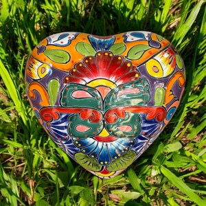 Hand Painted Heart Garden Stone Wall Decor Authentic Ceramic Hand ...