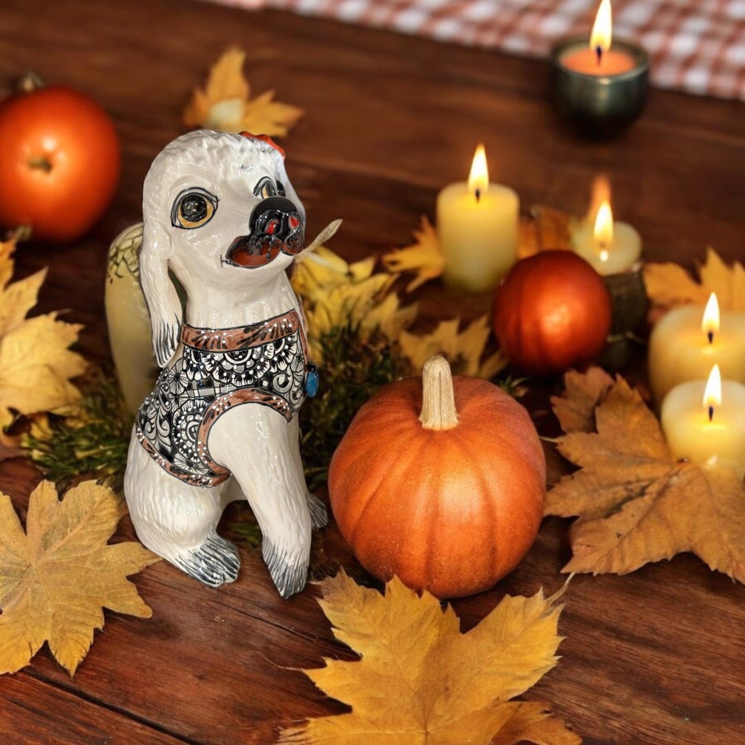 Hand Painted Poodle Dog Sculpture, Authentic Mexican Ceramic Hand ...