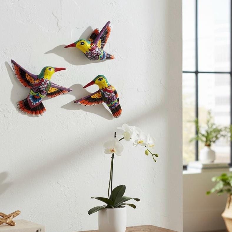 Hand Painted Talavera 3-piece Hummingbird Set Garden Wall Decor ...