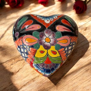 Hand Painted Heart Garden Stone Wall Decor Authentic Ceramic Hand ...