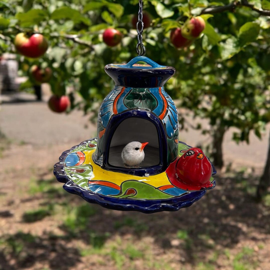 Hand Painted Hanging Bird Feeder Figure - Authentic Ceramic Hand ...